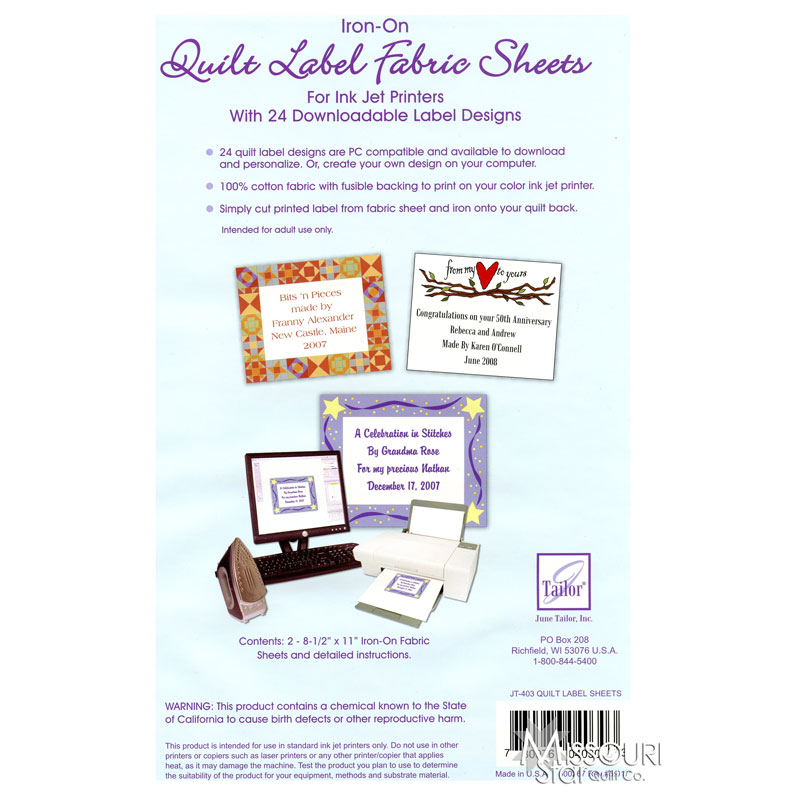 Quilt Label Fabric Sheets 2ct - June Taylor